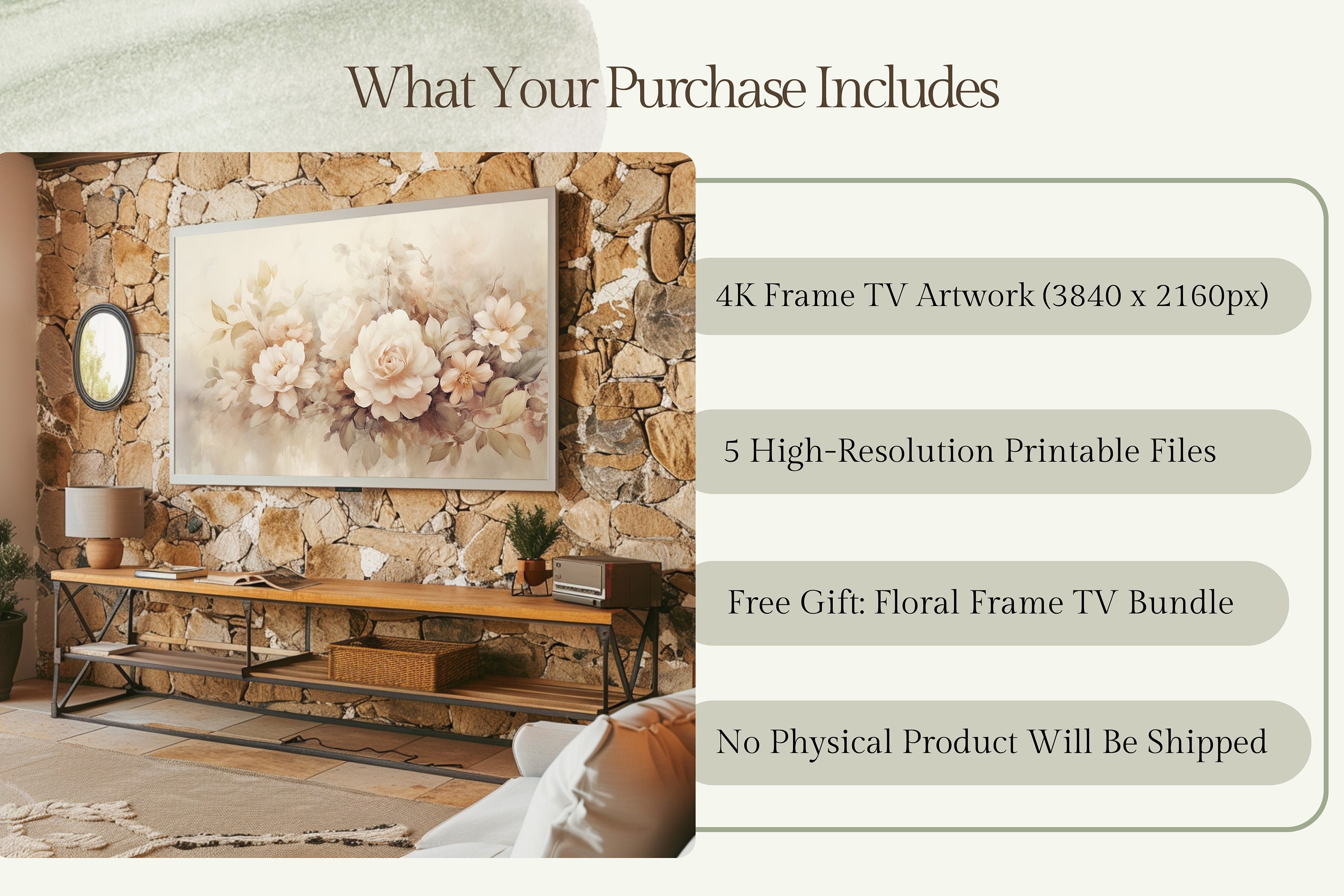 Vintage Dusty Pink Floral Frame TV Art Light Academia Pink and Beige ...