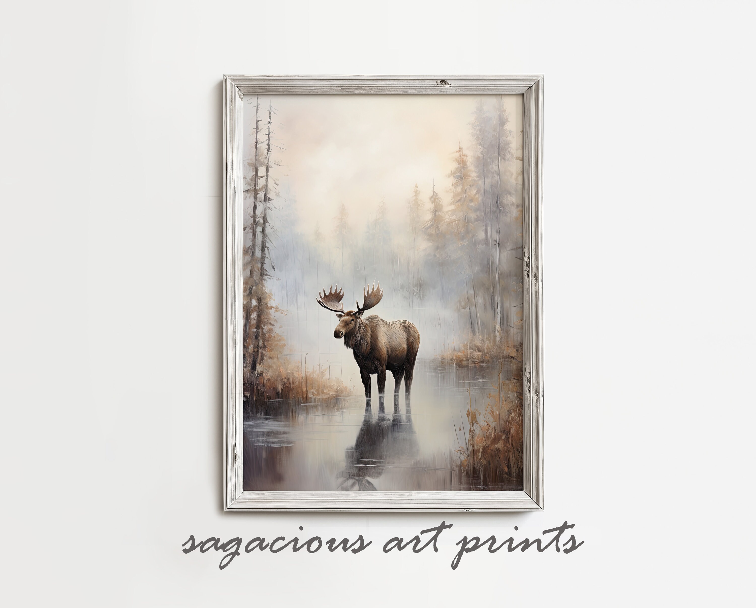 Printable Moose Painting Wildlife Wall Art Print Download Cabin Decor ...