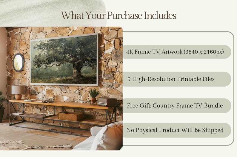 Country Art Frame TV Tree Landscape Vintage Farmhouse Decor for Samsung ...