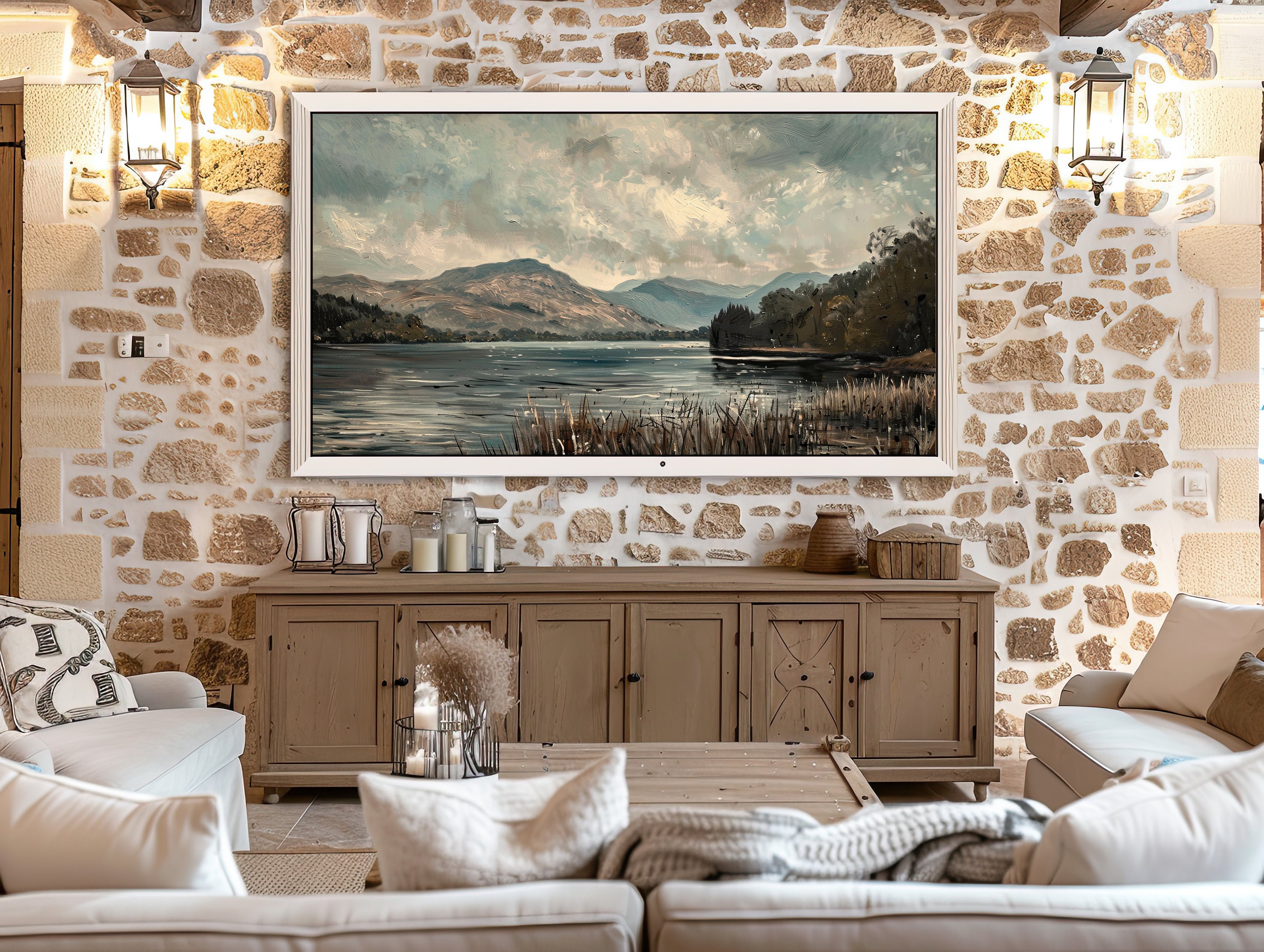 Moody Frame TV Farmhouse Landscape Art Vintage Tv Art Samsung Cottage ...