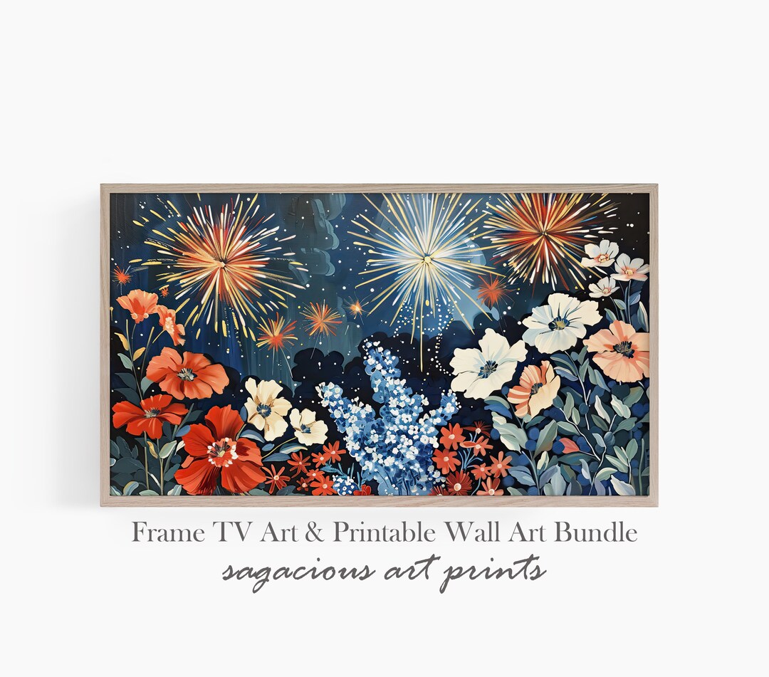 Red White and Blue Flowers July 4th Frame TV Art Independence Day ...