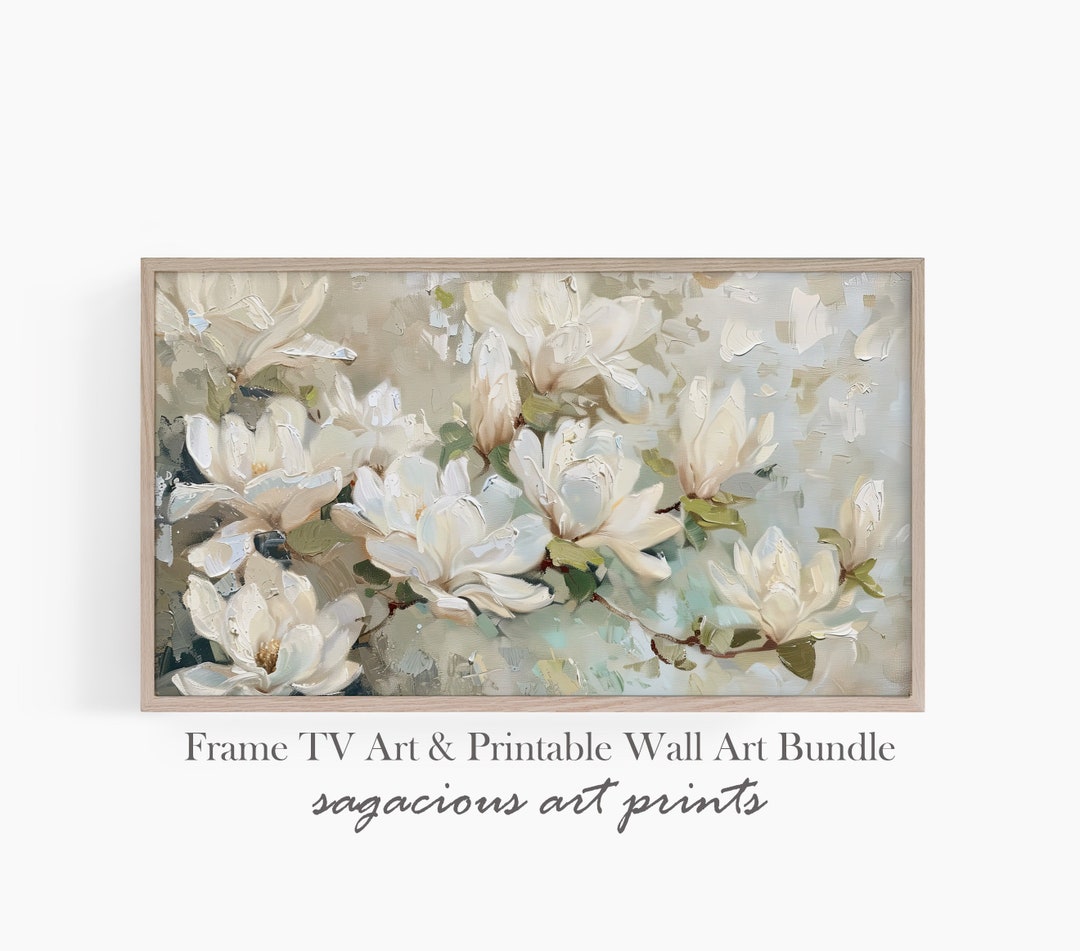 Frame Tv Art White Magnolia Flower Painting | Samsung Frame Vintage ...