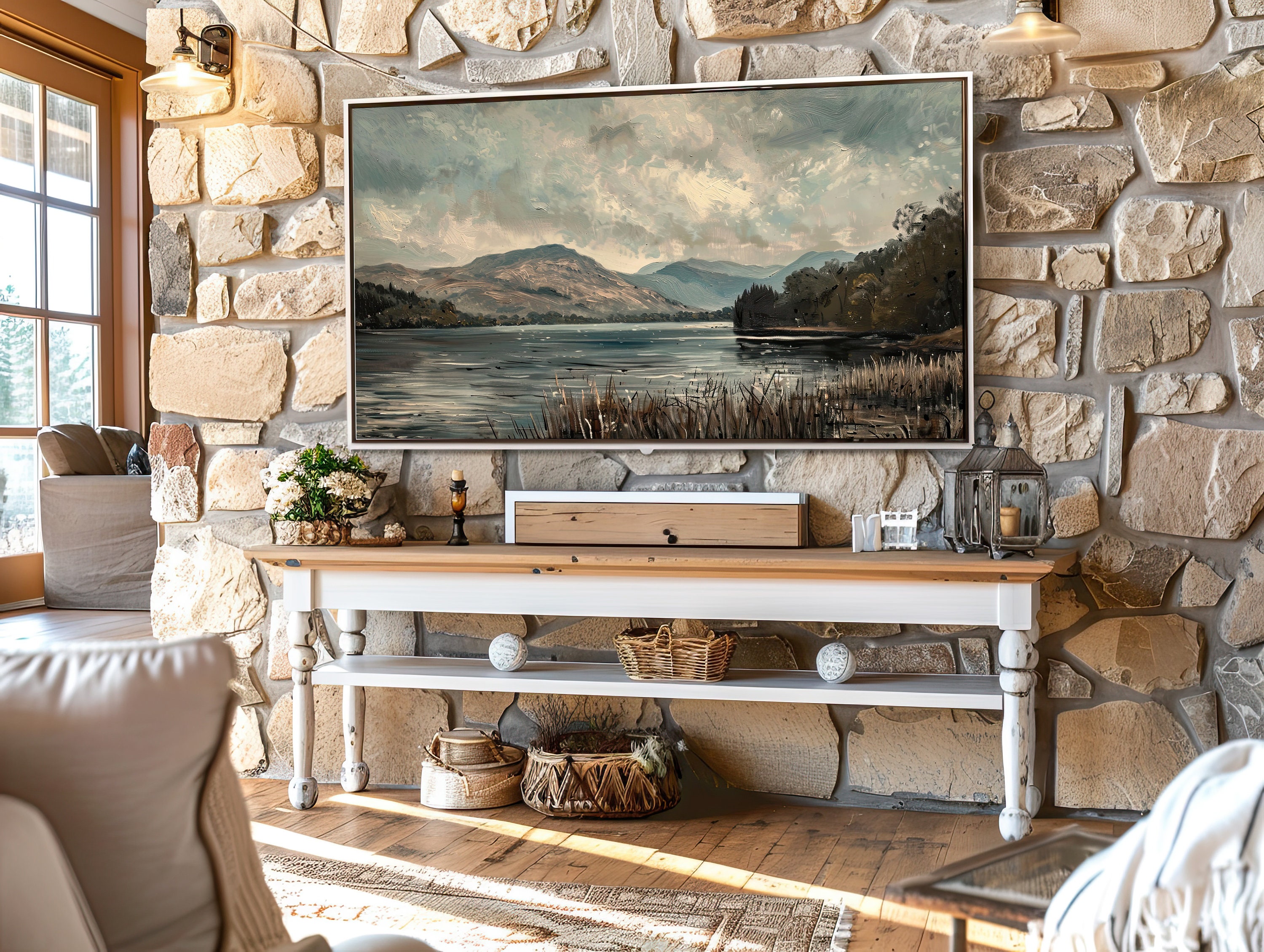Moody Frame TV Farmhouse Landscape Art Vintage Tv Art Samsung Cottage ...