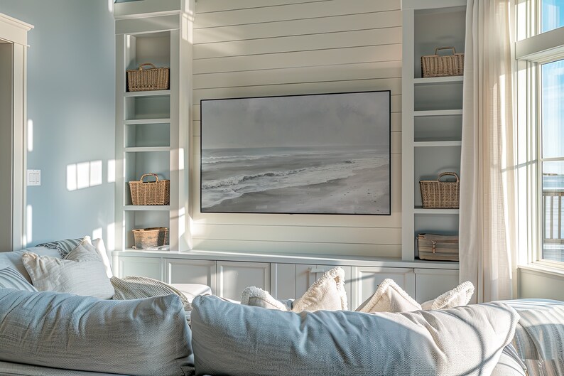 Frame TV Neutral Cool Gray Moody Coastal Ocean Painting Seascape ...