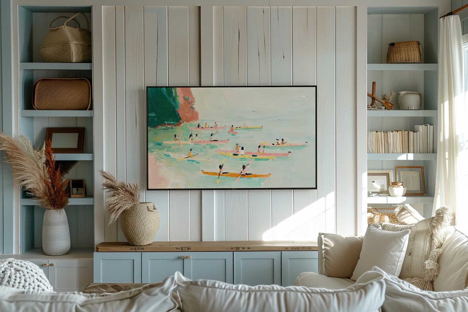 Frame TV Summer Art Pastel Pink Impressionist Kayakers Digital Download ...