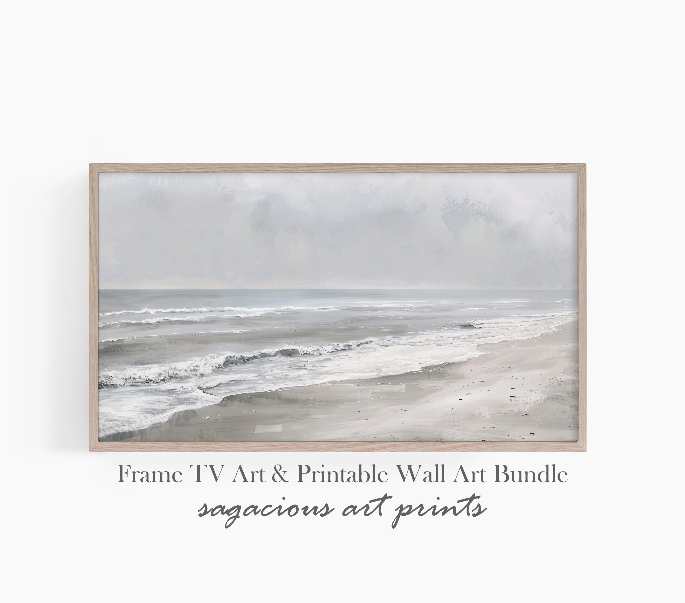 Frame TV Neutral Cool Gray Moody Coastal Ocean Painting Seascape ...