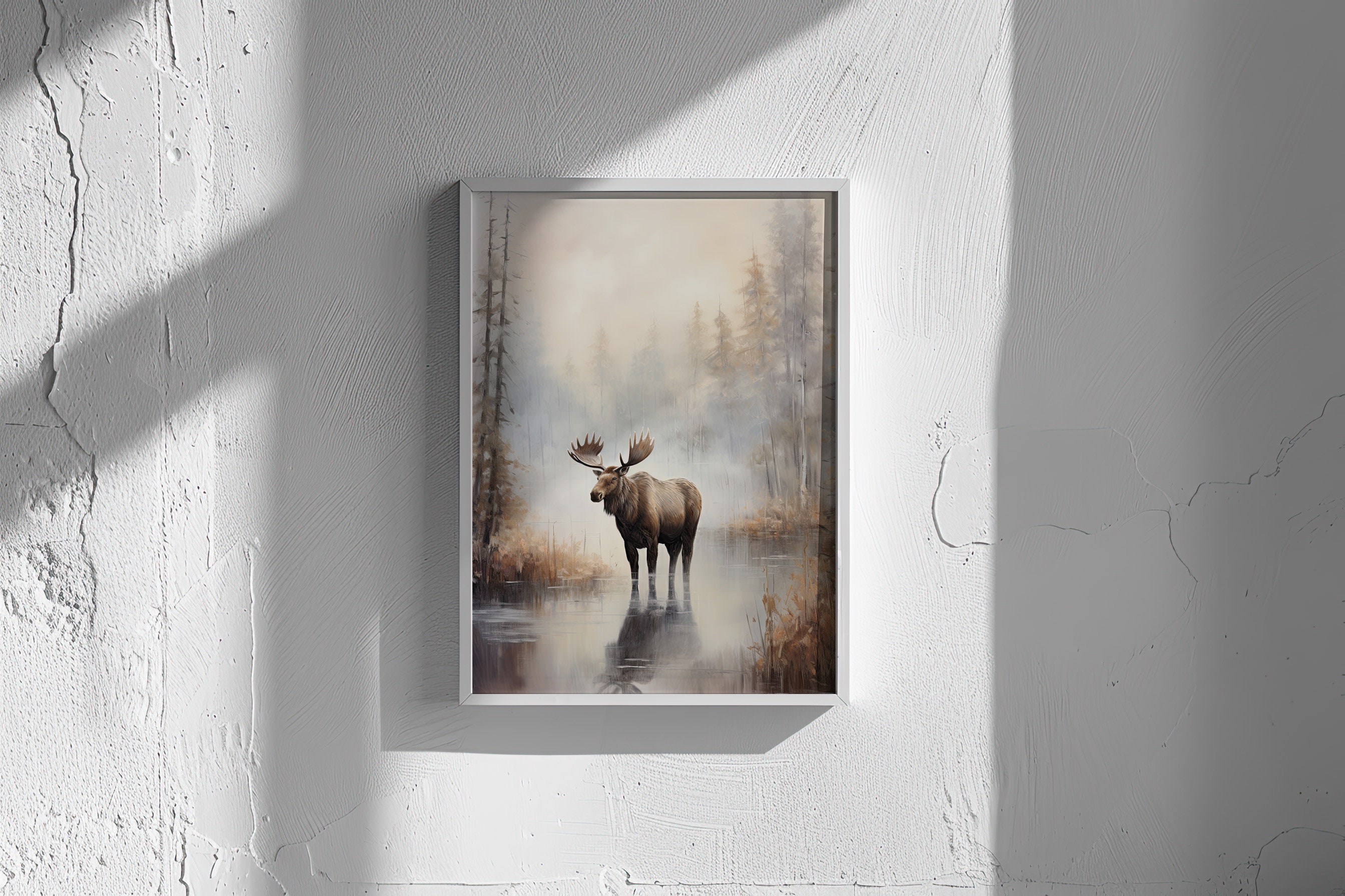 Printable Moose Painting Wildlife Wall Art Print Download Cabin Decor ...