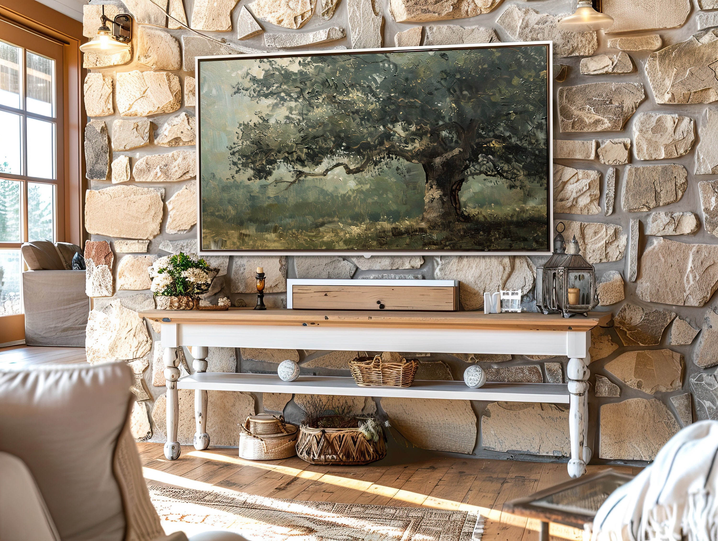 Country Art Frame TV Tree Landscape Vintage Farmhouse Decor for Samsung ...