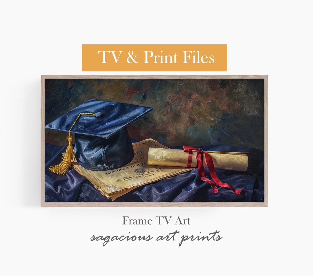 Frame TV Graduation Art | Black Cap and Tassel Commencement Diploma Oil ...