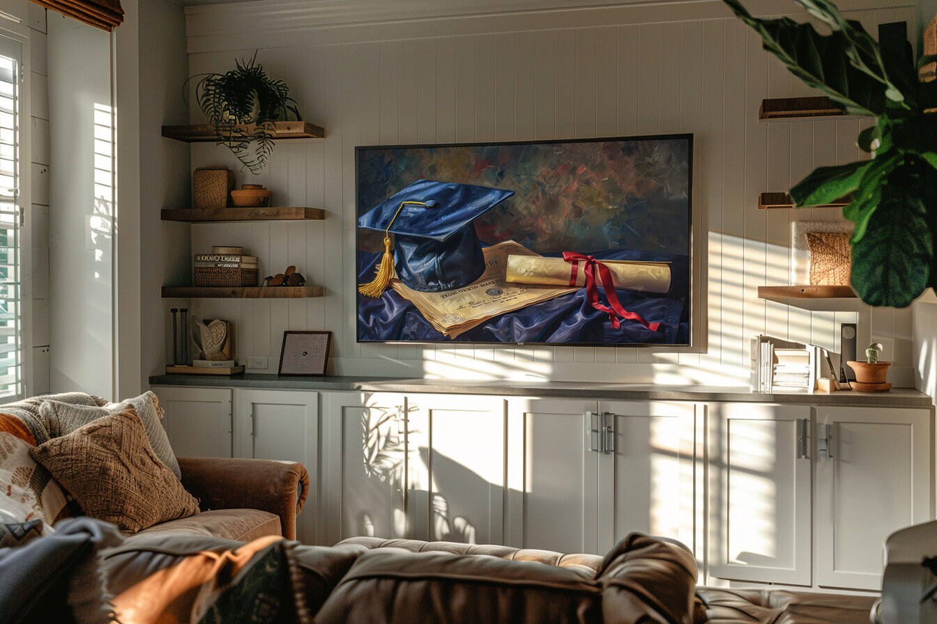 Frame TV Graduation Art | Black Cap and Tassel Commencement Diploma Oil ...