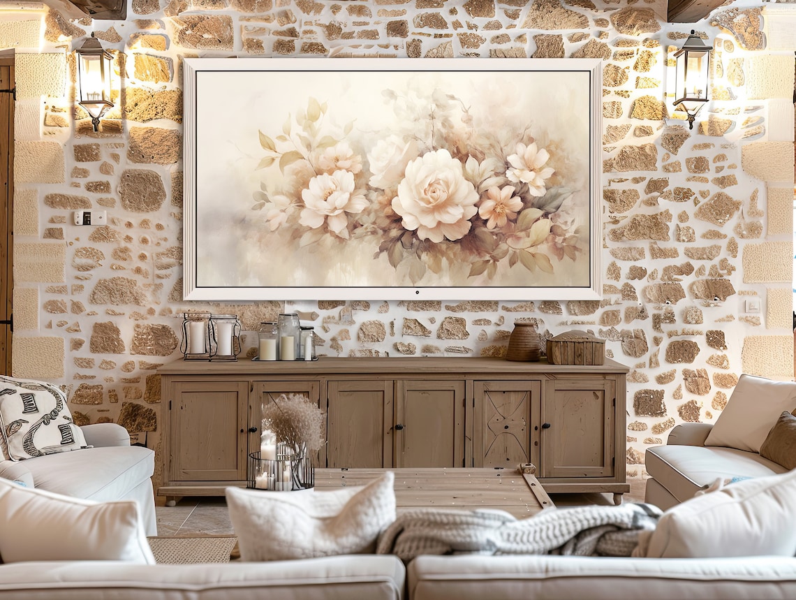 Vintage Dusty Pink Floral Frame TV Art Light Academia Pink and Beige ...