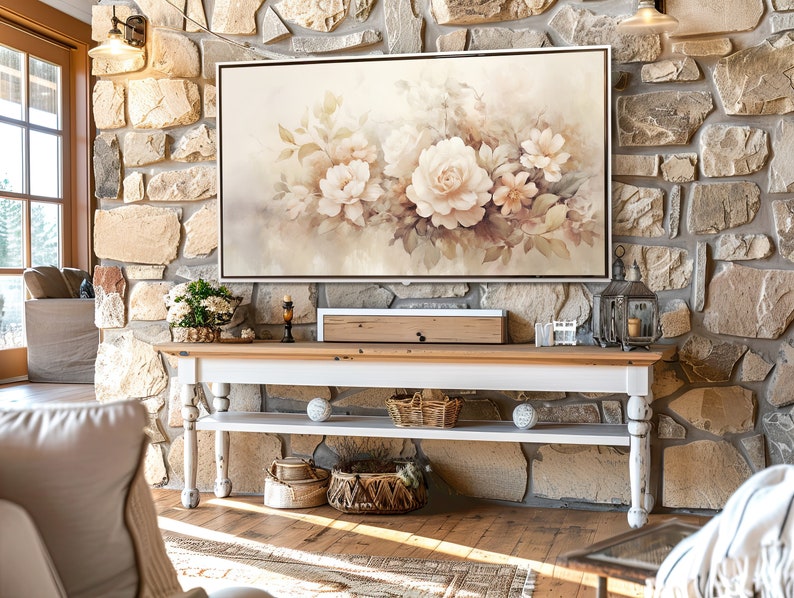 Vintage Dusty Pink Floral Frame TV Art Light Academia Pink and Beige ...