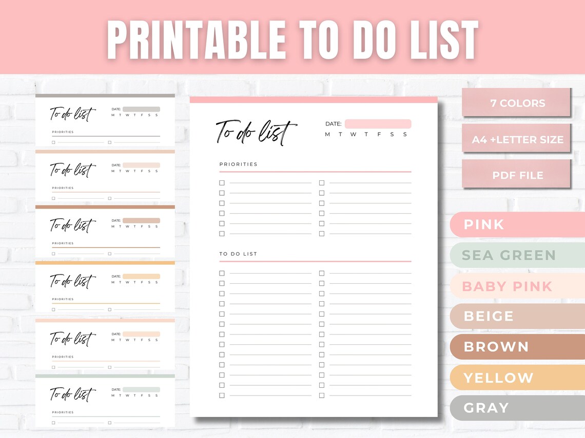 Printable to Do List | Weekly To-do Pdf | Planner Checklist | A4 and US ...