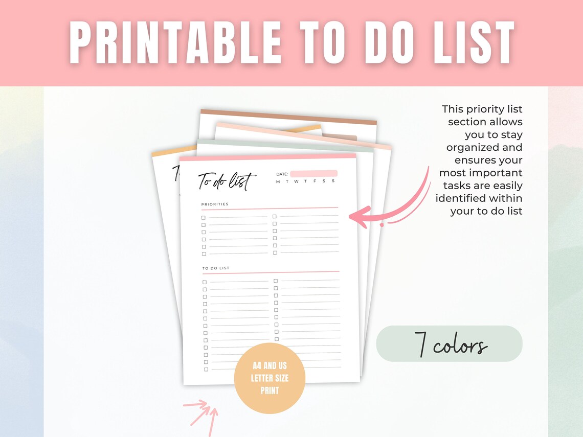 Printable to Do List | Weekly To-do Pdf | Planner Checklist | A4 and US ...