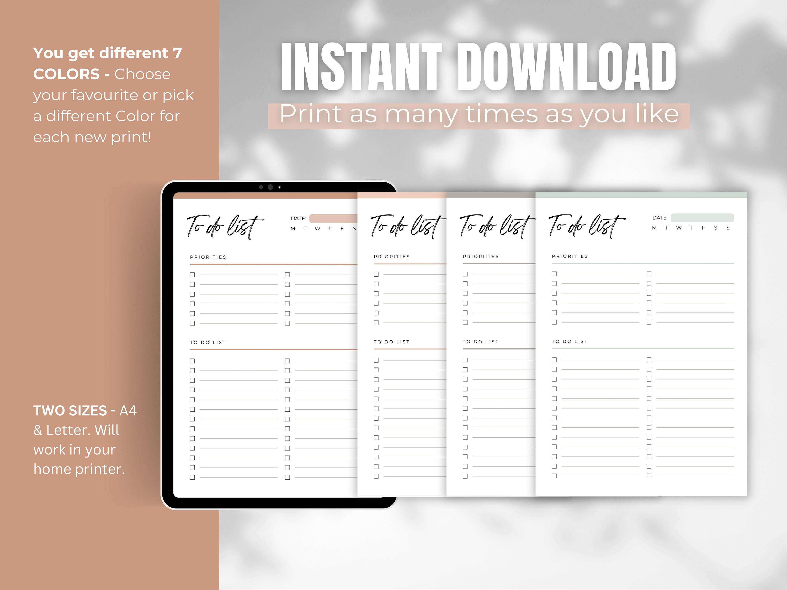 Printable to Do List | Weekly To-do Pdf | Planner Checklist | A4 and US ...