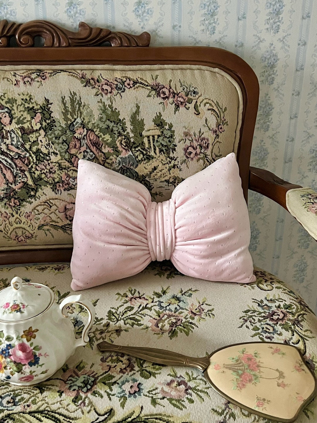Bow Shape Pillow. Velvet Pillow. Pink Pillow. Coquette Pillow. Cottage ...