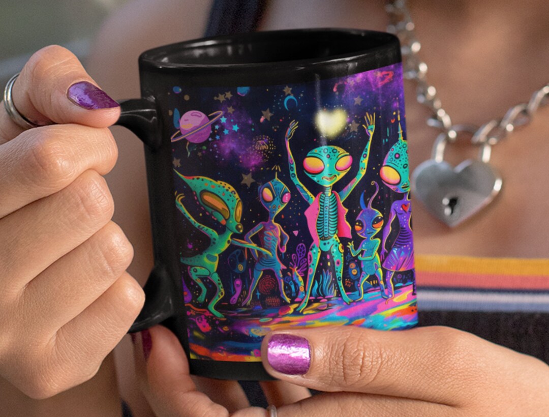 Psychedelic Alien Disco Mug, Alien Gift, UFO Gift, Alien Mug, Vibrant ...