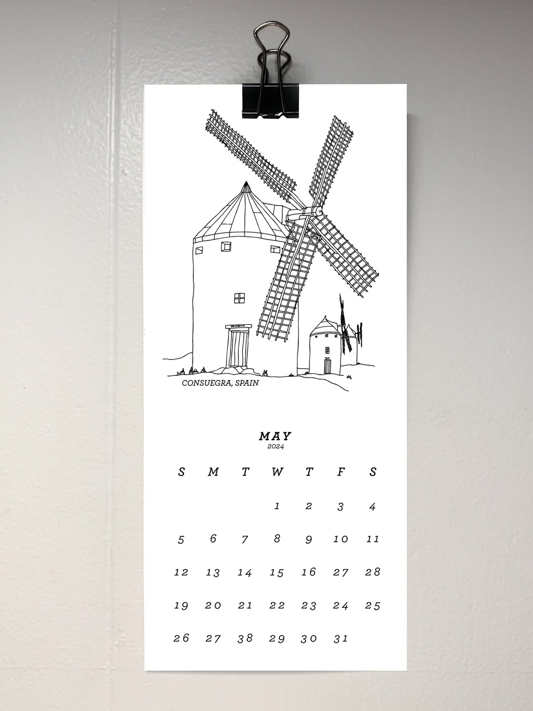 2024 Small Wall Calendar: Line Drawn Buildings and Monuments - Etsy