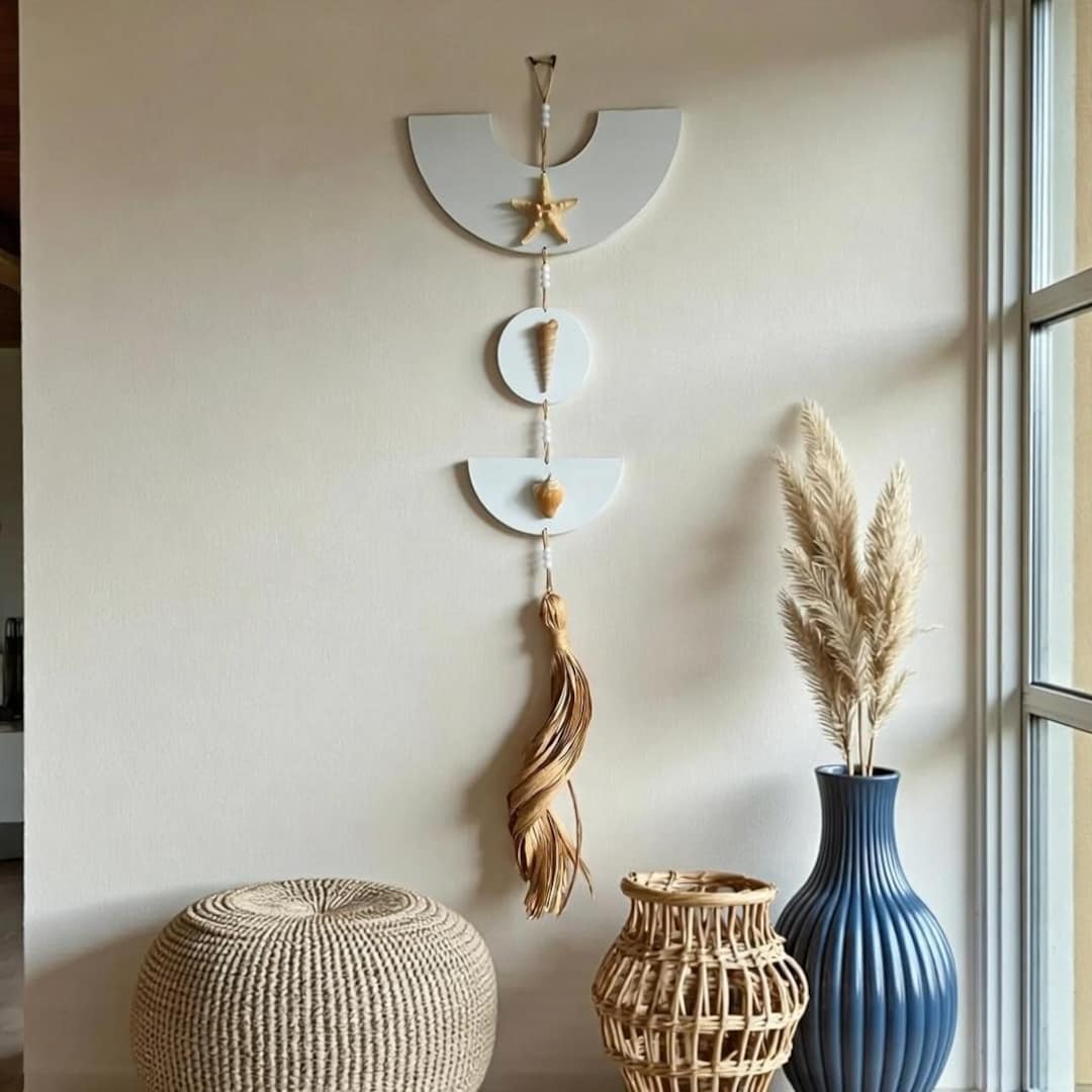 Coastal Boho Wall Hanging With Shells, Neutral Beach Wall Decor ...