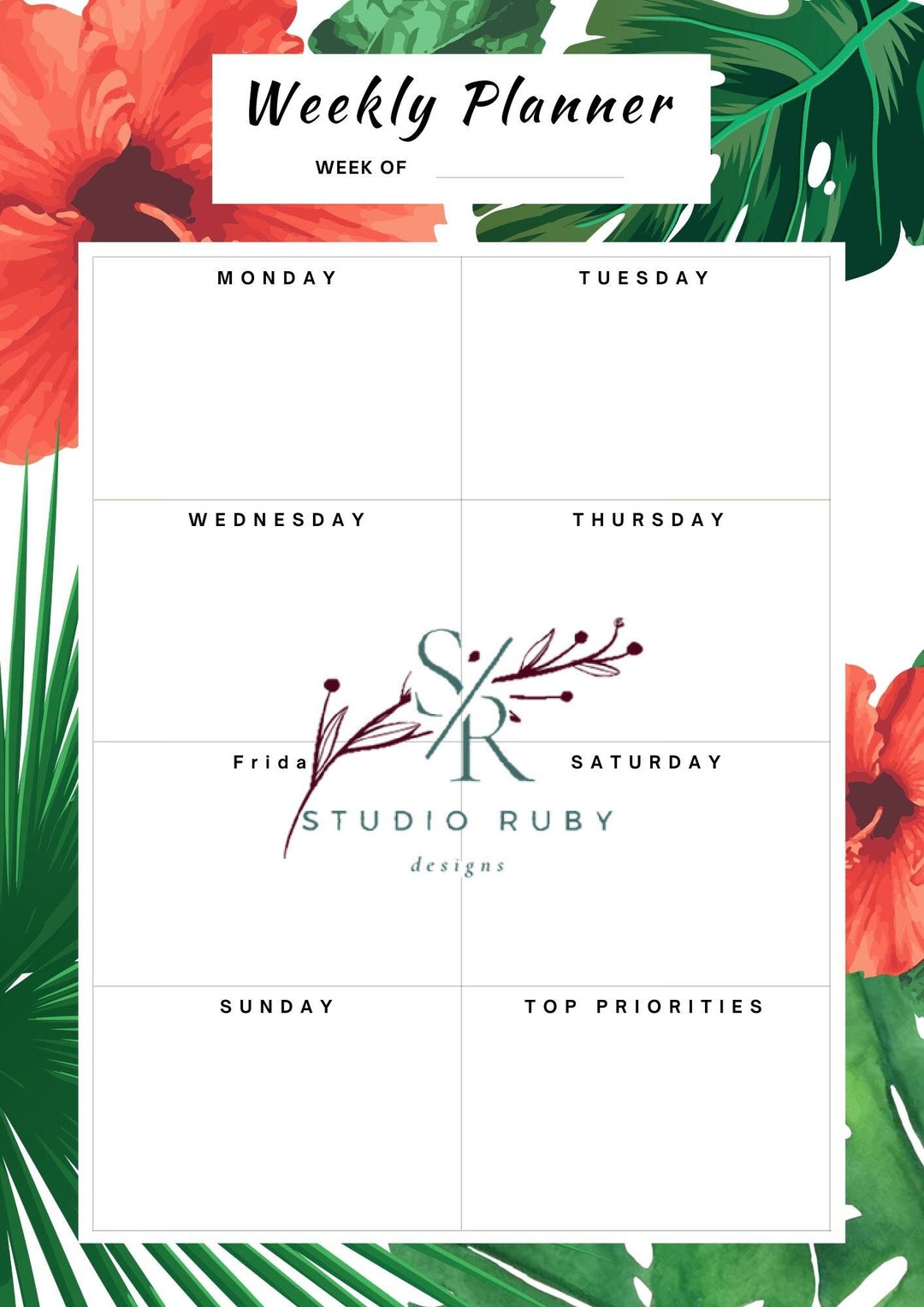 Weekly Planner Printable Hibiscus - Etsy