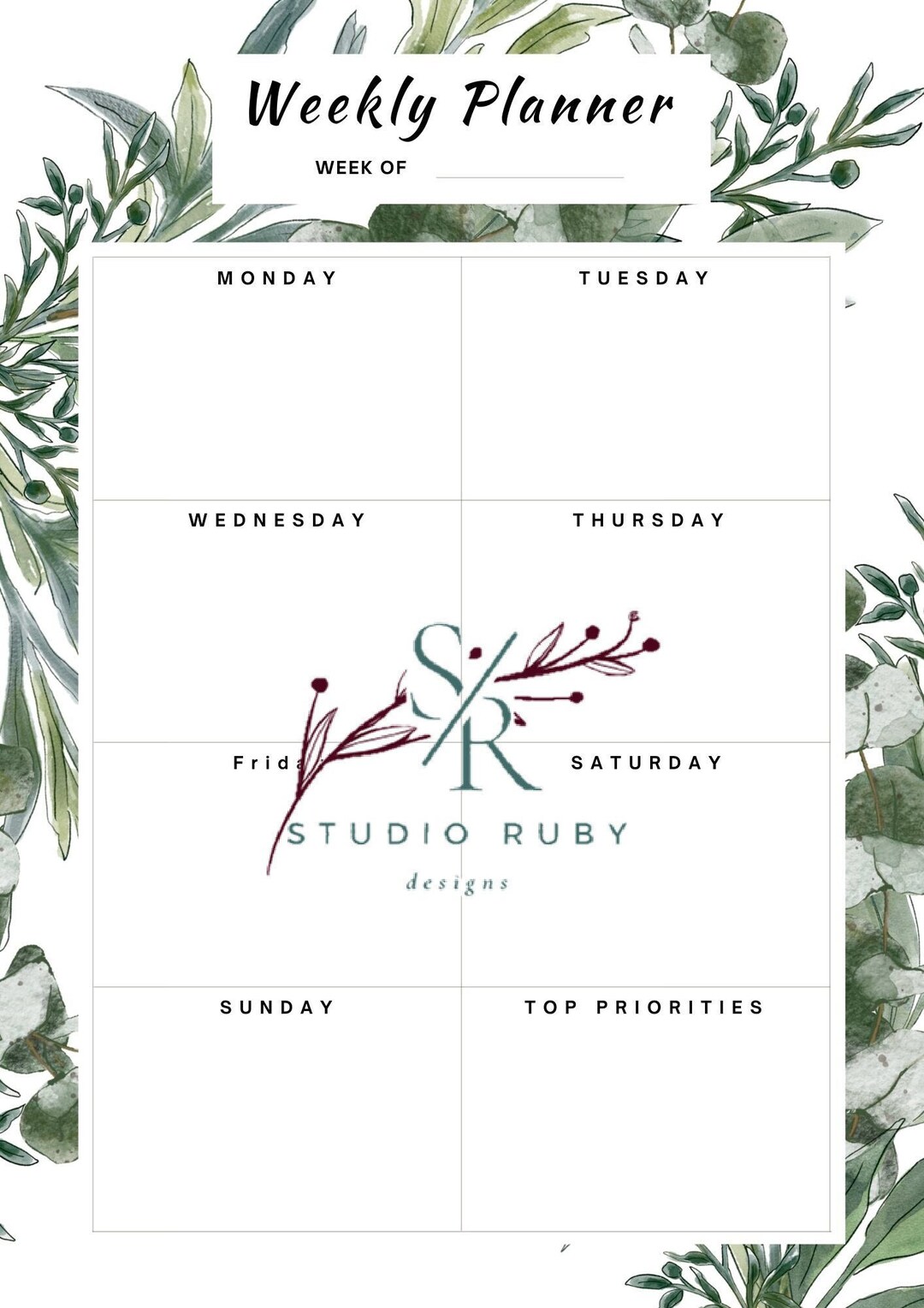 Weekly Planner Printable Eucalyptus - Etsy