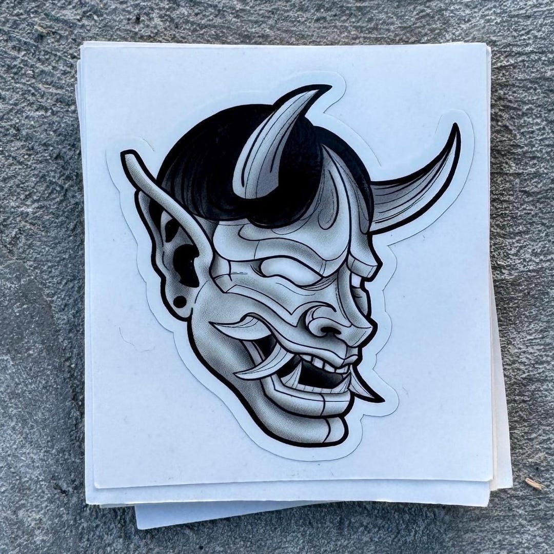 Oni Mask Sticker Hannya Devil for Hard Hats Helmets Vinyl Window Car ...