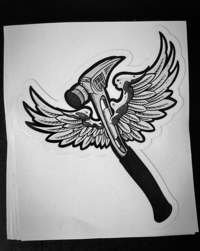 Flying Hammer Stiletto Wings Tool Sticker for Hard Hat Helmets Laptop ...