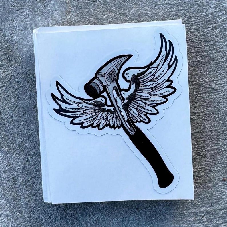 Flying Hammer Stiletto Wings Tool Sticker for Hard Hat Helmets Laptop ...