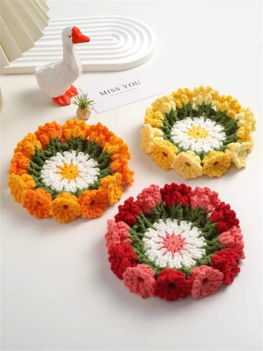 Flower Shaped Crochet Coaster Knitted Coaster Handmade Coaster home ...