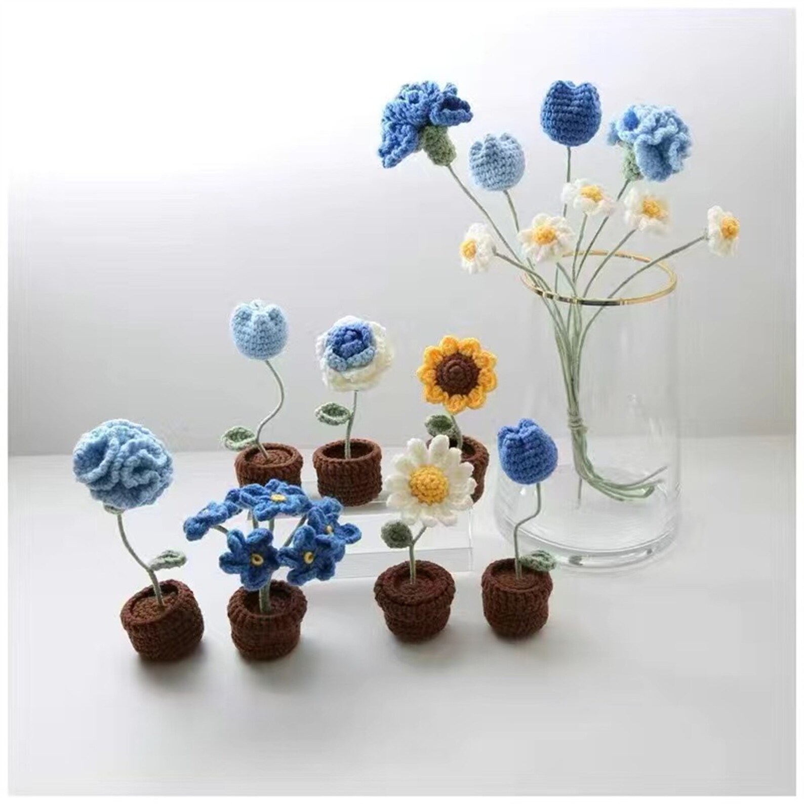 Mini Crochet Flowers-houseplant Decor-crochet Plants-car Charms-crochet ...