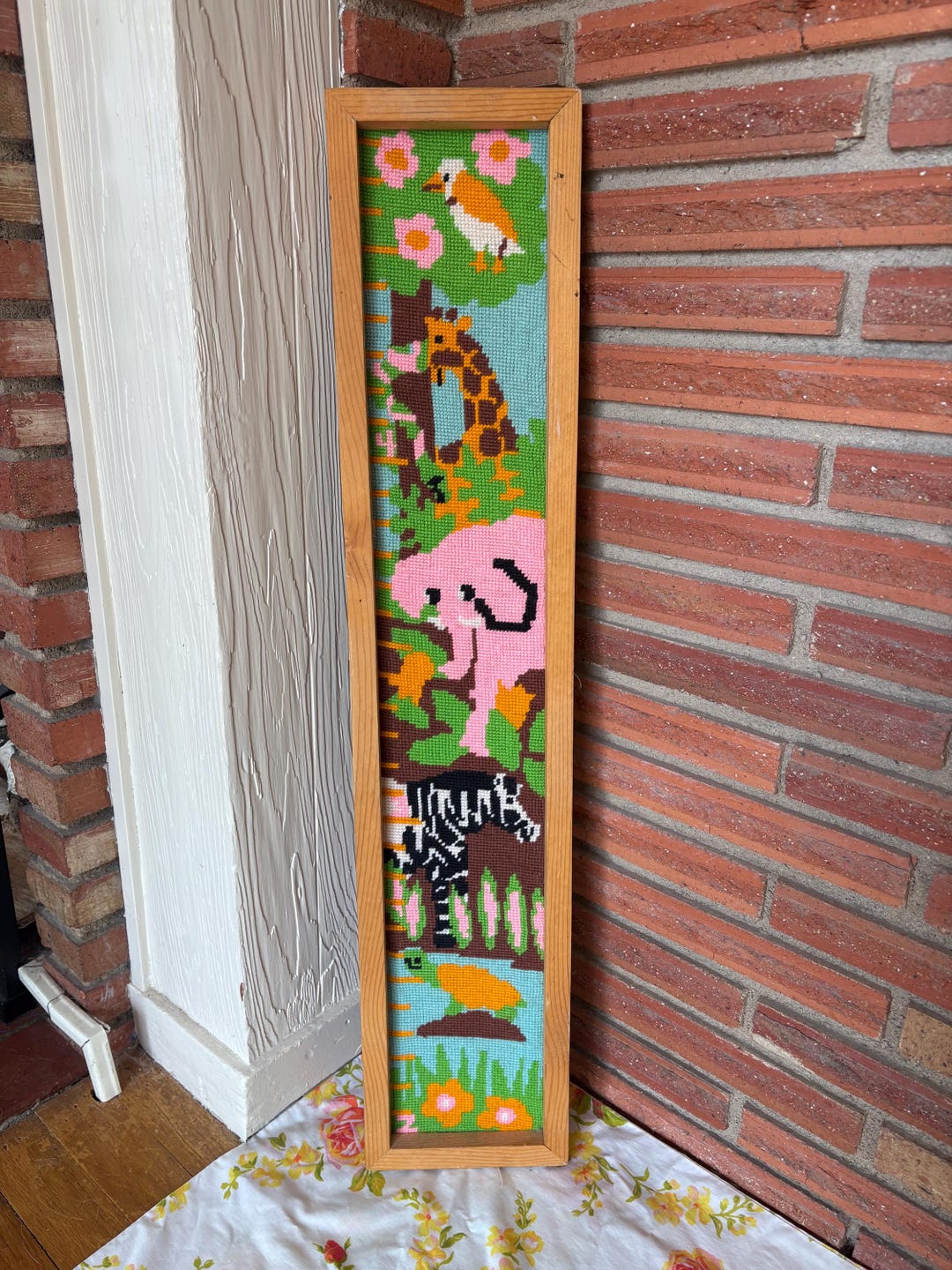 Vintage Framed Jungle Animal Needlepoint, Nursery Decor - Etsy