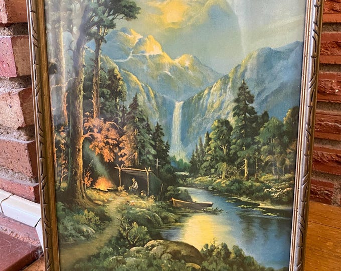 Vintage W.M. Thompson Yellowstone Mountain Art Print, Framed Vintage ...