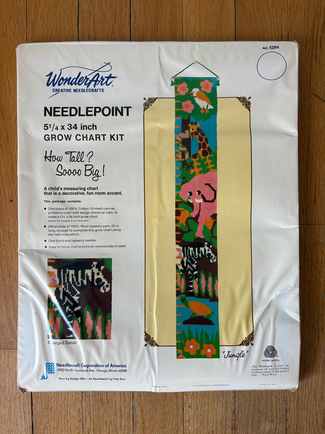 Vintage Jungle Themed Grow Chart Needlepoint Kit, Yarn and Directions ...