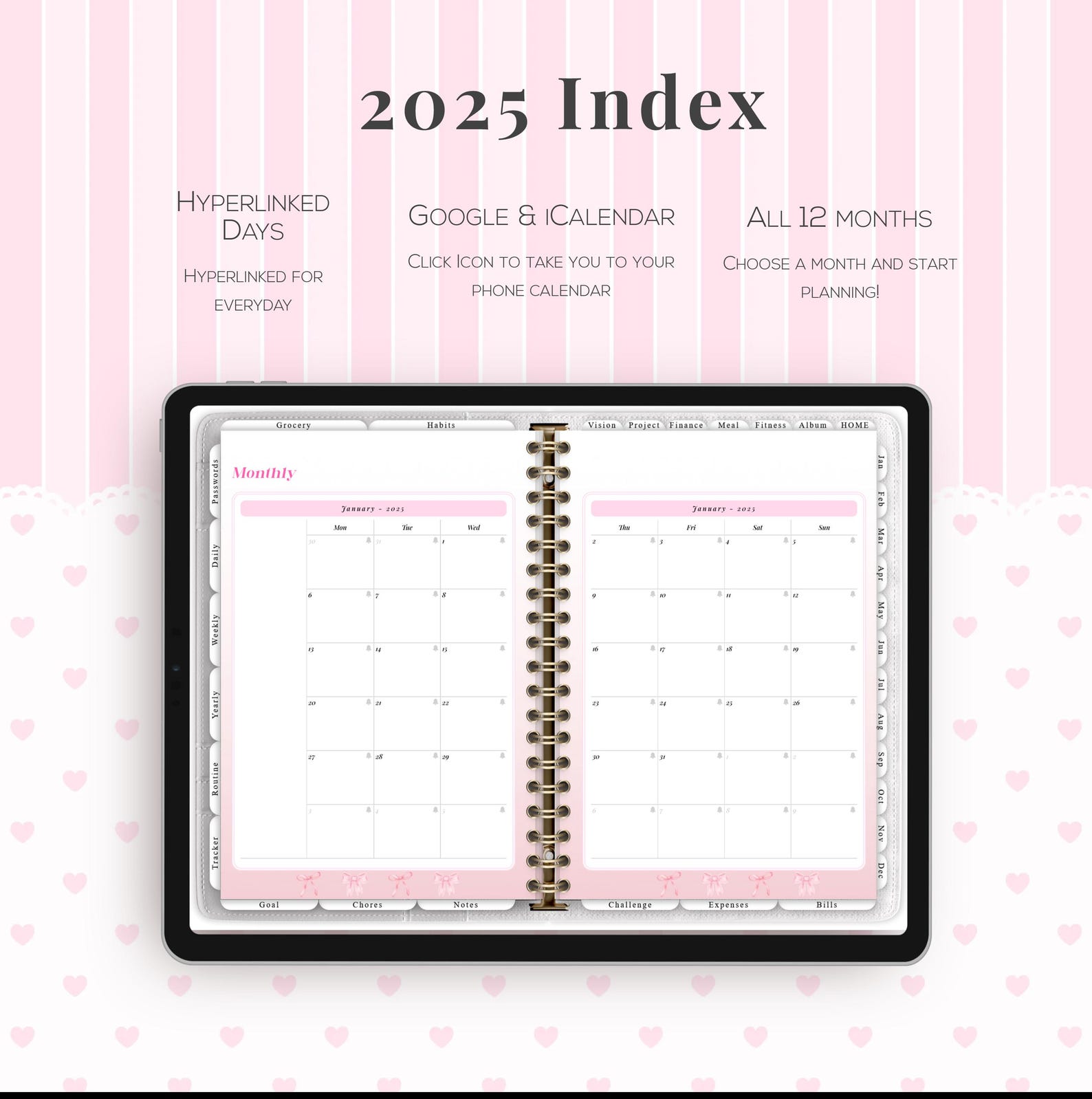 Pink Coquette Bow Digital Planner 2025 for Goodnotes & Notability, Pink ...
