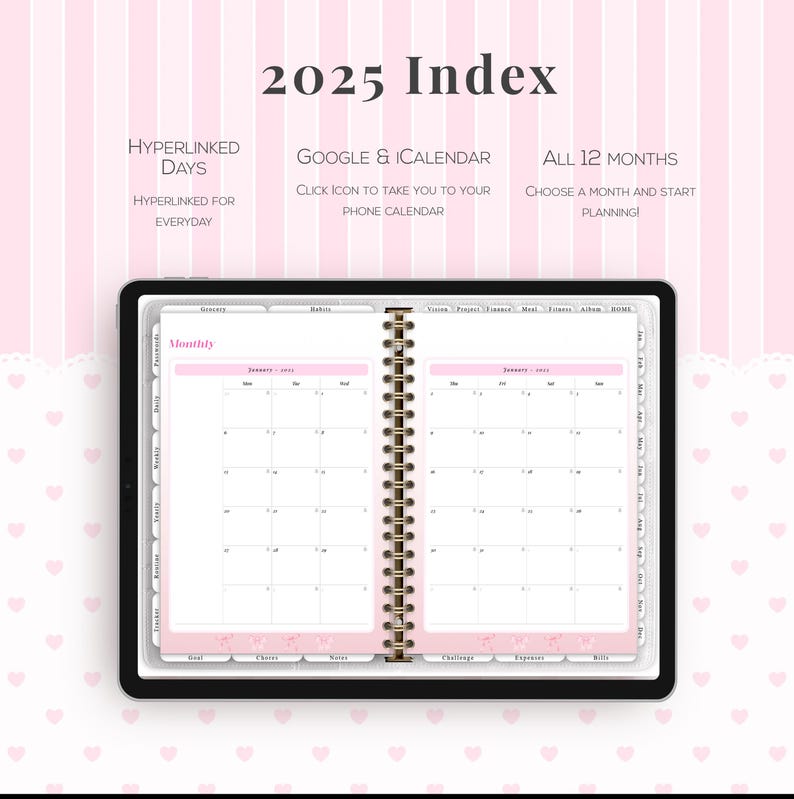 Pink Coquette Bow Digital Planner 2025 for Goodnotes & Notability, Pink ...