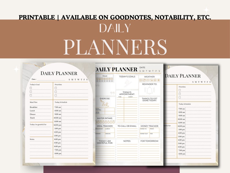 Daily Planner Printable PACK! 2 Versions Productivity Workday School ...