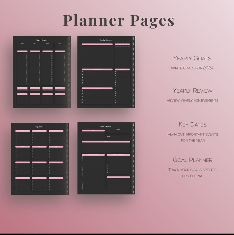 Black & Pink Digital Planner 2024 Goodnotes Planner Daily Planner ...