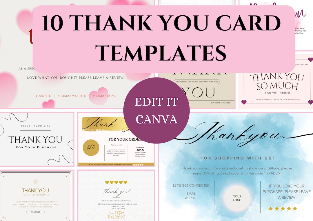 10 Small Business Thank You Cards Editable in CANVA Insert Card ...