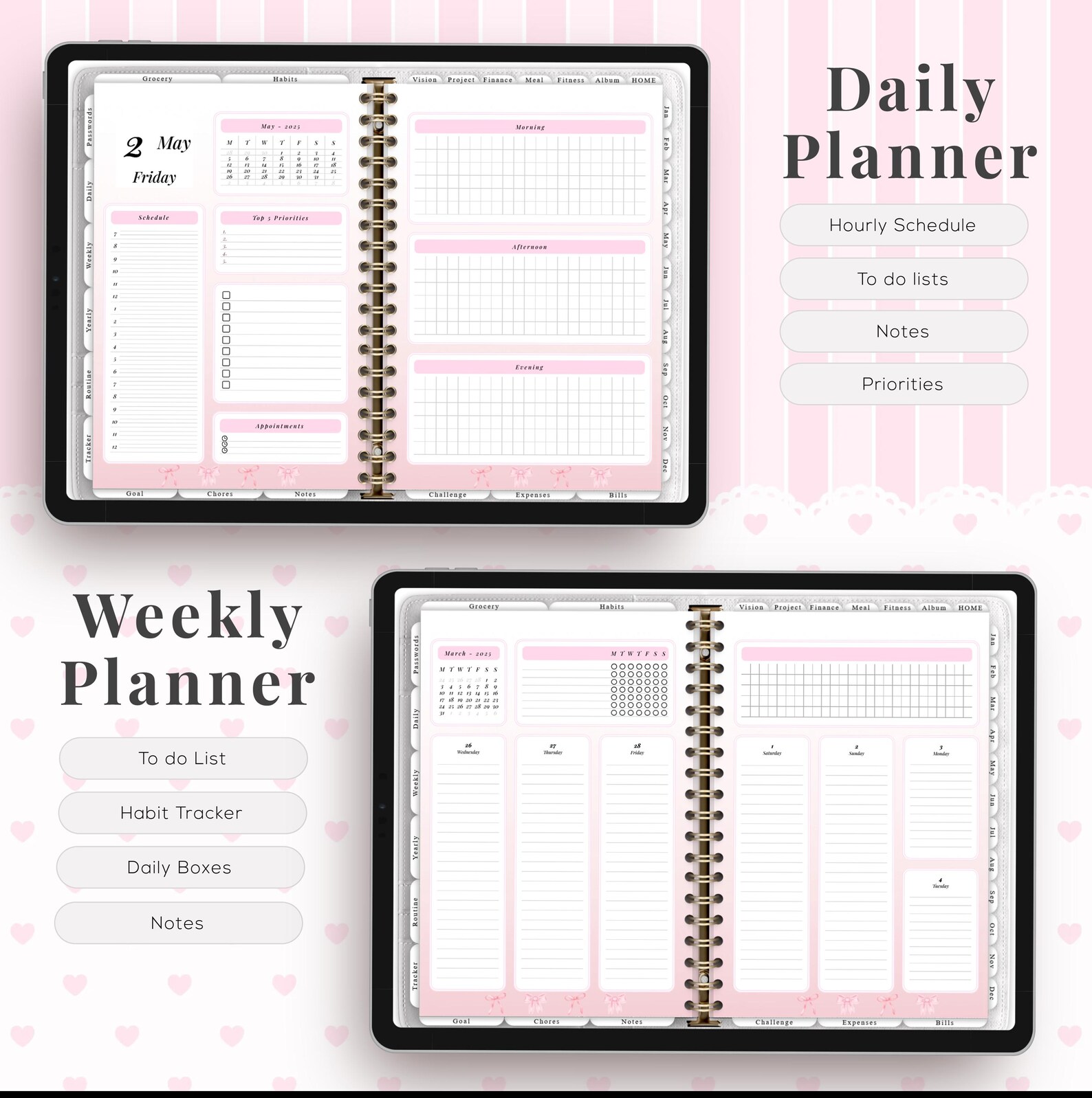 Pink Coquette Bow Digital Planner 2025 for Goodnotes & Notability, Pink ...