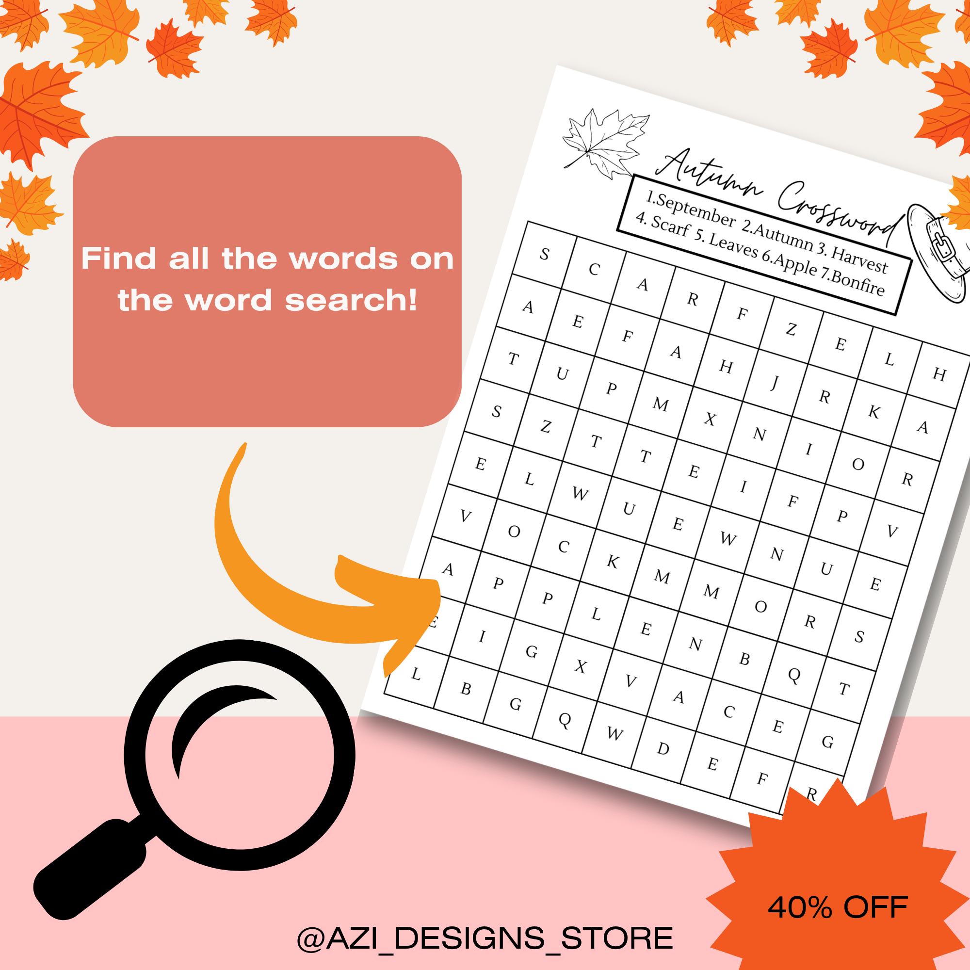 PRINTABLE Autumn Word Search, Fall Activities to Do, Word Search ...