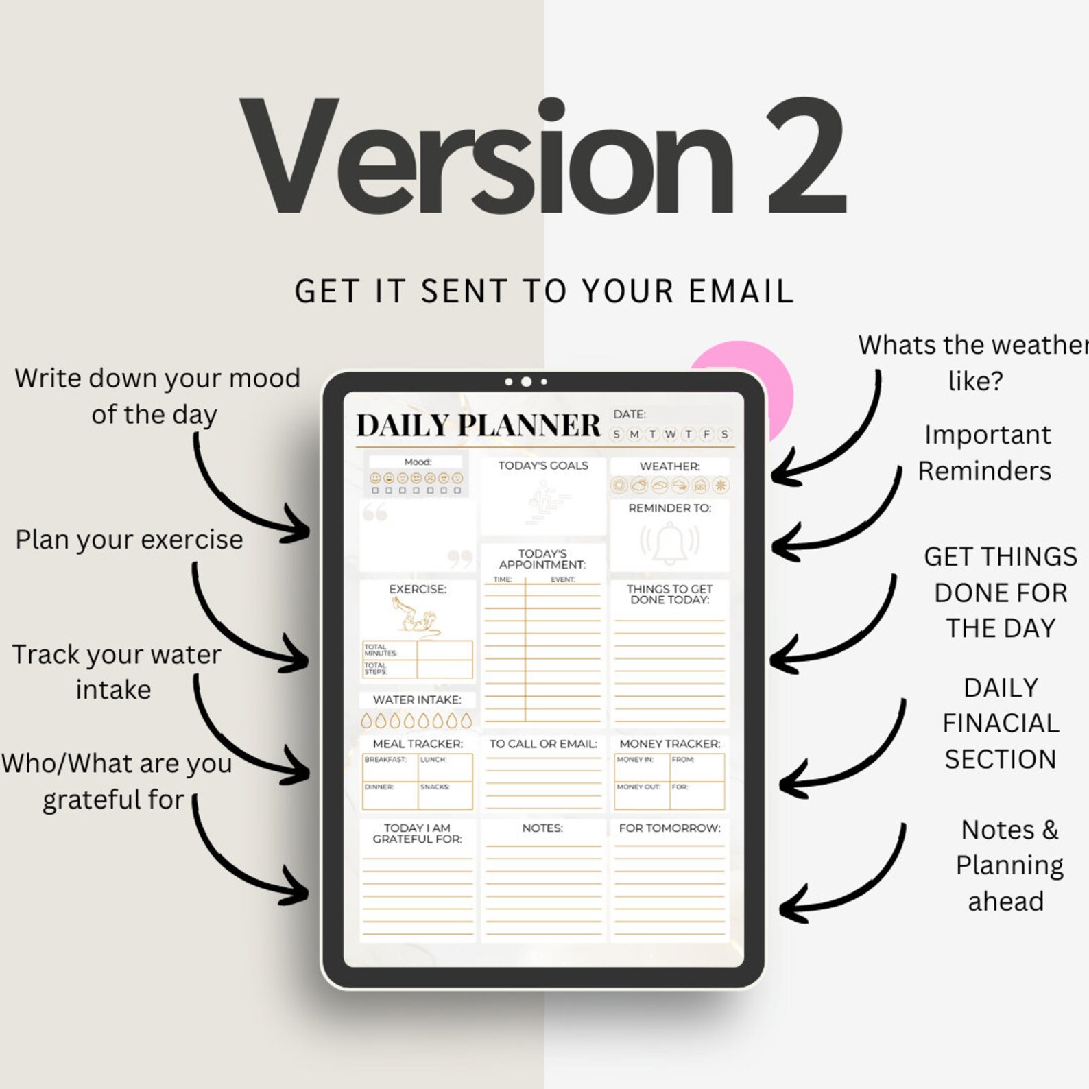 Daily Planner Printable PACK! 2 Versions Productivity Workday School Day Hourly Water Intake ...