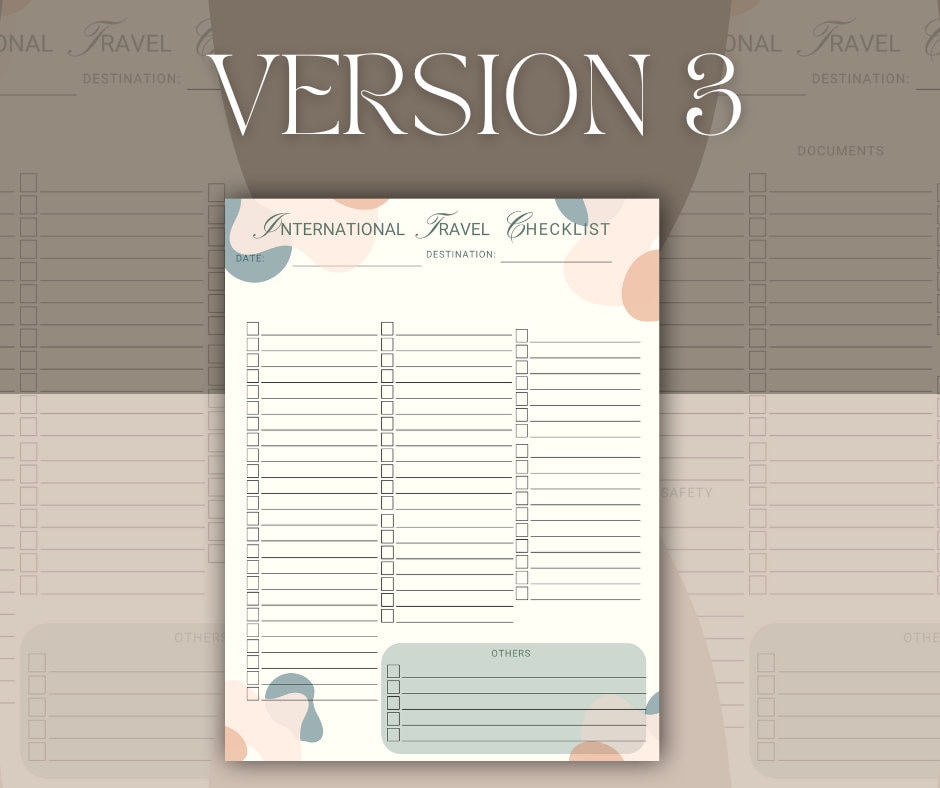 Printable Travel Packing List International Travel Checklist Travel ...