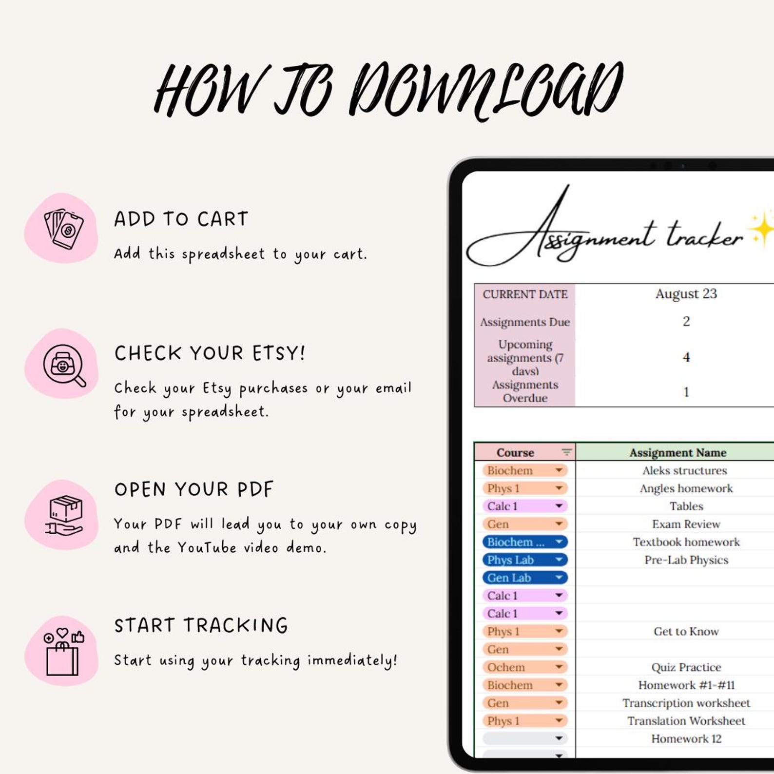 Semester Assignment Tracker Student Planner for Google Sheets Student ...