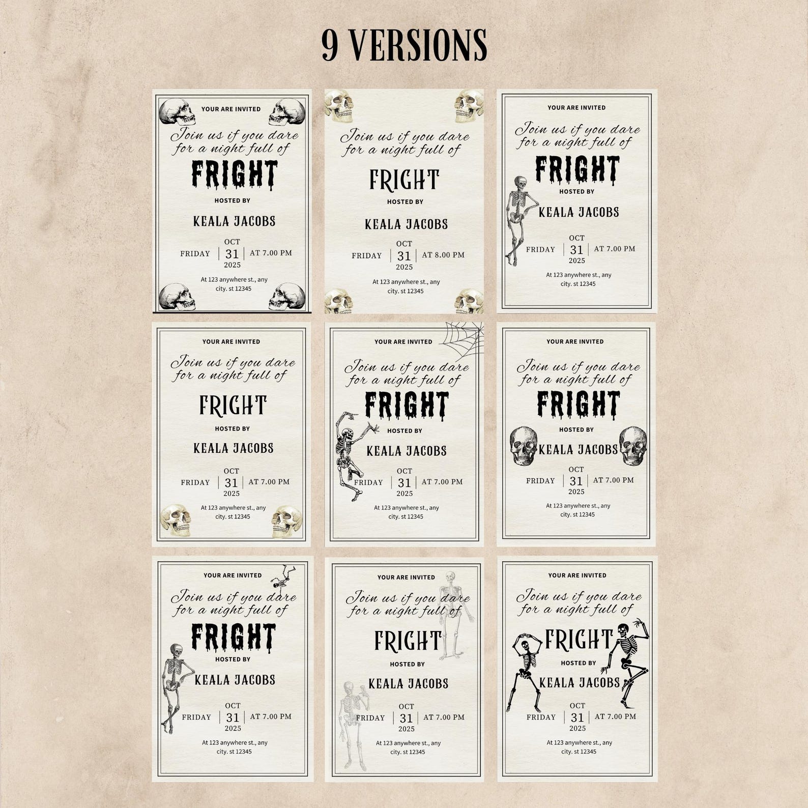 Editable Vintage Adult Halloween Invitation Template, Fright Night ...