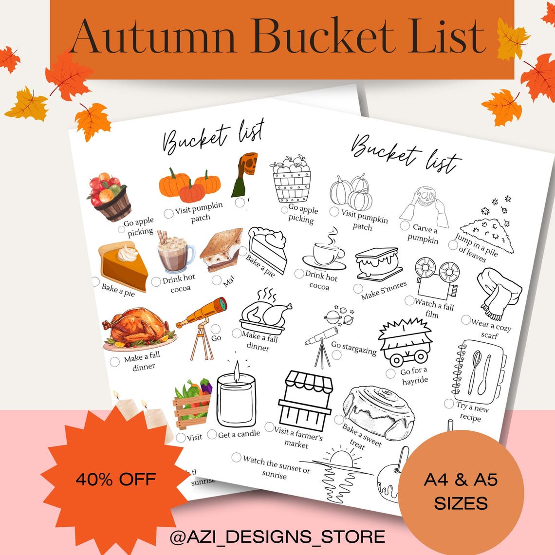 Autumn Bucket List Printable Planner Inserts, Autumn Activities to Do ...