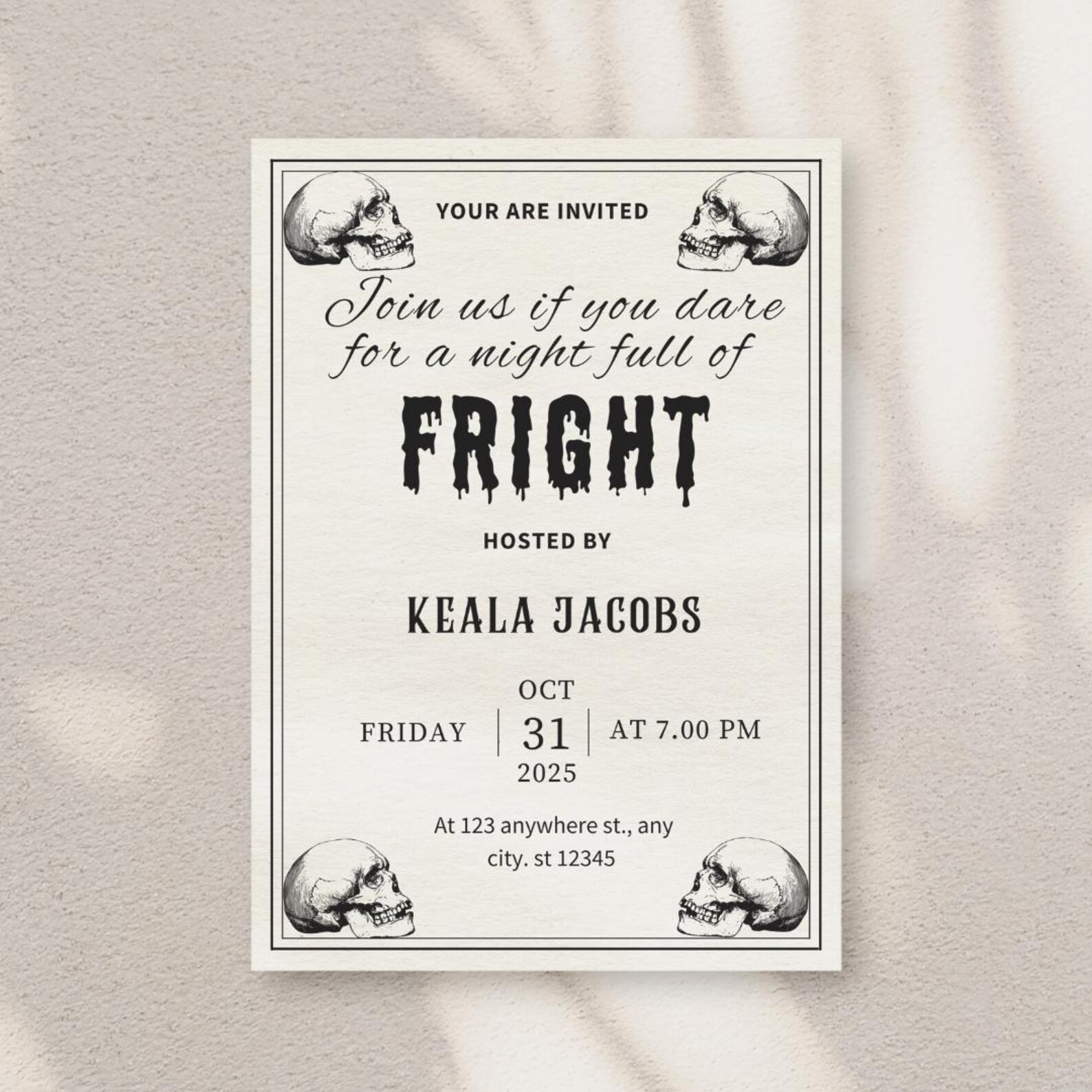 Editable Vintage Adult Halloween Invitation Template, Fright Night ...