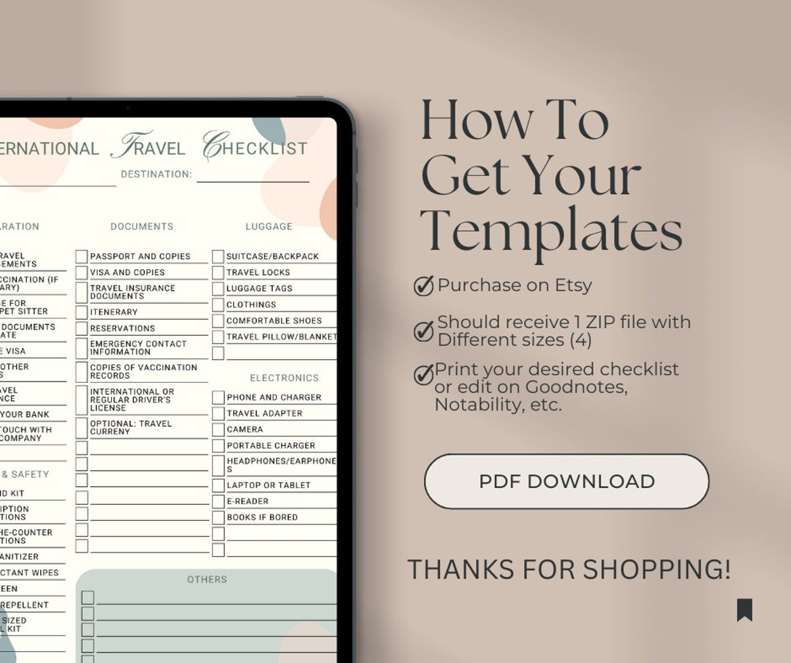 Printable Travel Packing List International Travel Checklist Travel ...