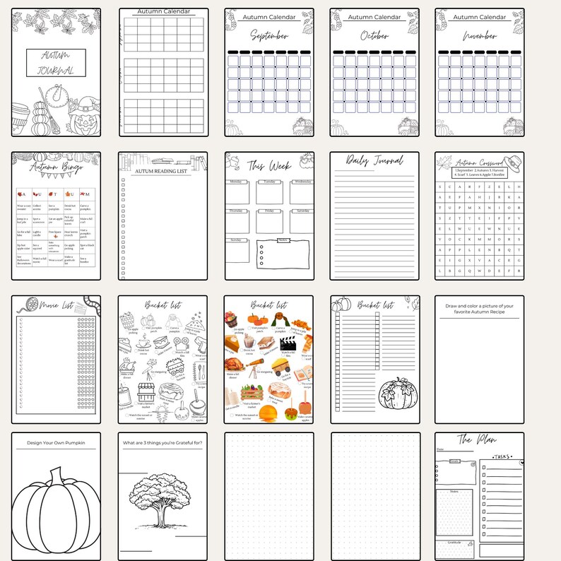 20 Page Autumn Journal Bundle, Fall Bucket List, Fall Crossword Puzzle ...