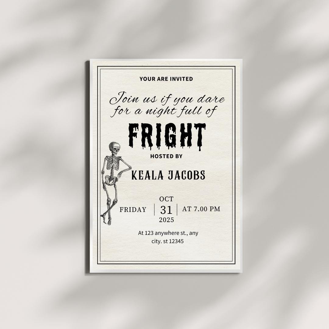 Editable Vintage Adult Halloween Invitation Template, Fright Night ...