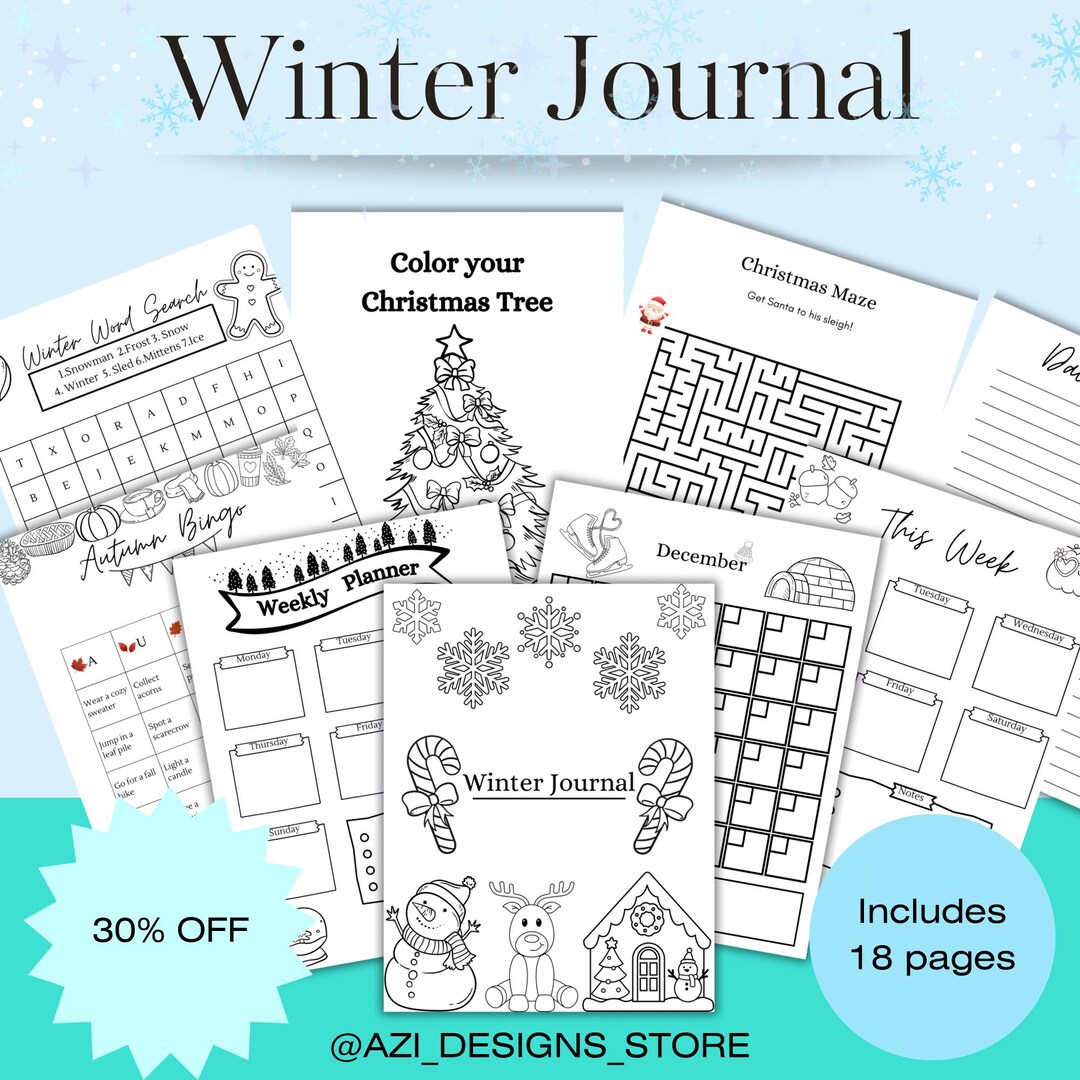 PRINTABLE Winter Journal,18 Winter Journal Pages,winter Bucket List ...
